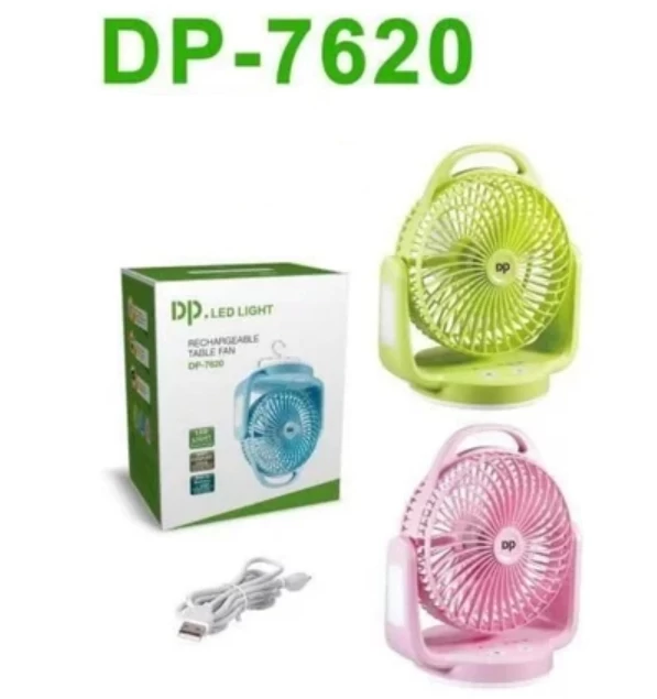 DP Rechargeable Fan DP-7620: Portable USB Fan with LED Light